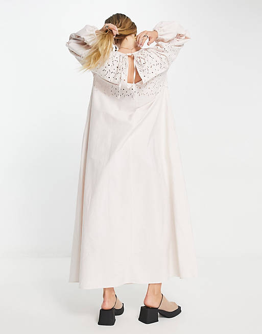 ASOS DESIGN maxi smock dress with cutwork in natural – The Frum Shopper
