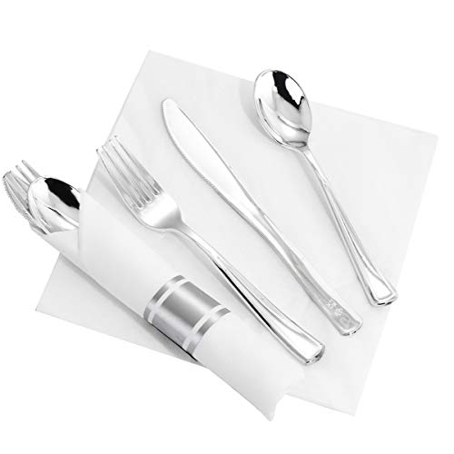 Supernal 60 Pack Silver Plastic Silverware,Pre Rolled Silverware,Premi ...