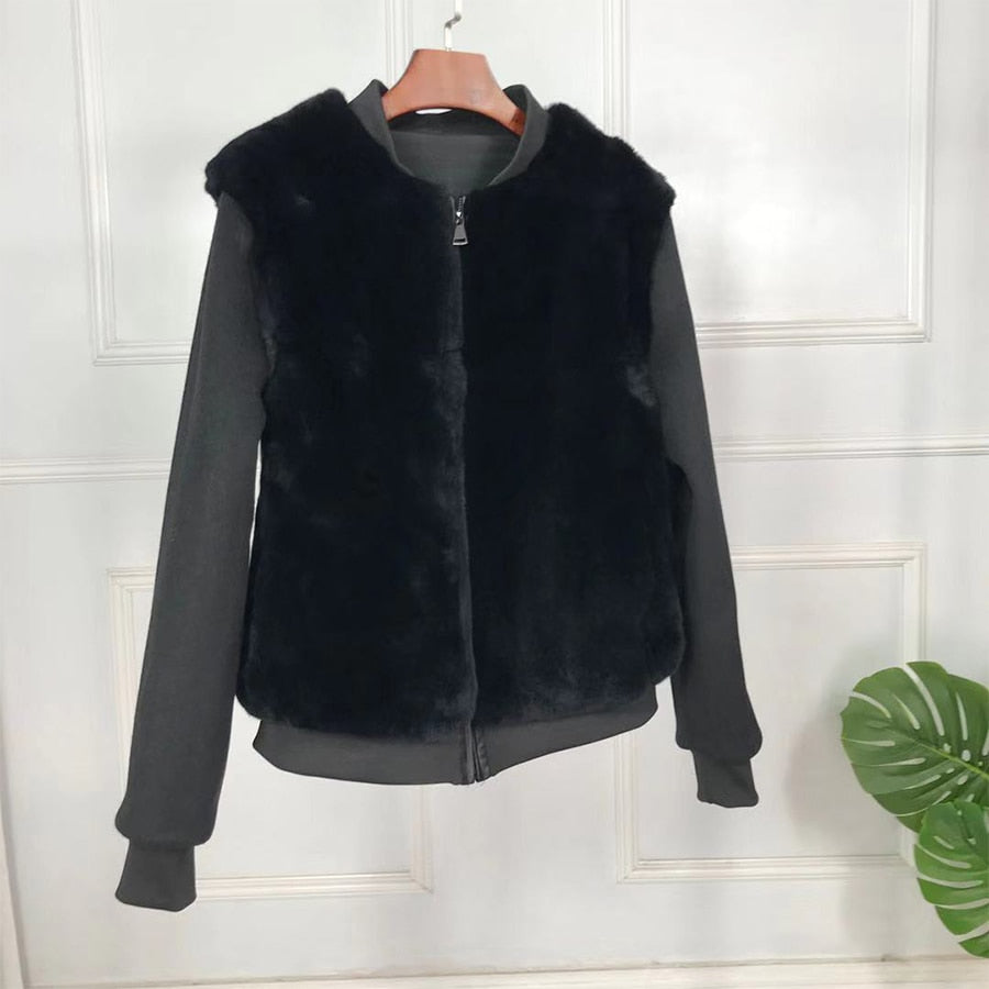New Short Rex Rabbit Natural Fur Coat Full Pelt Thick Warm Short Real ...